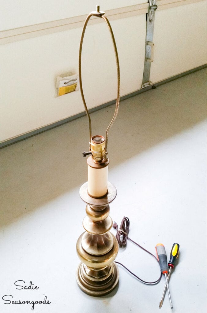 DIY Birdbath from a Vintage Lamp and a Shallow Glass Dish