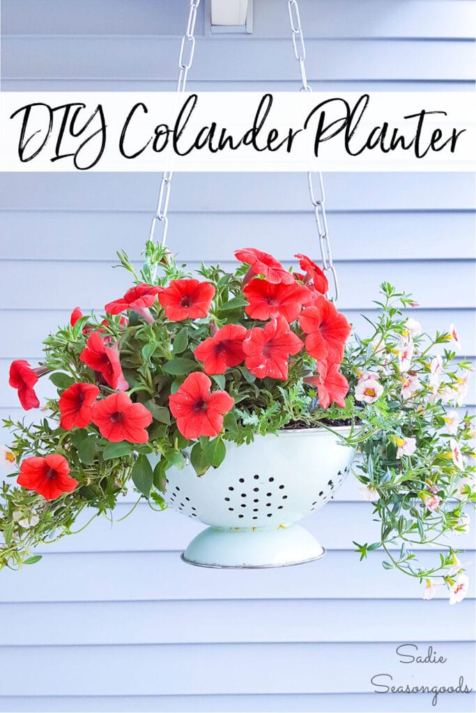 Enamel Colander as a Hanging Porch Planter in Just a Few Steps!