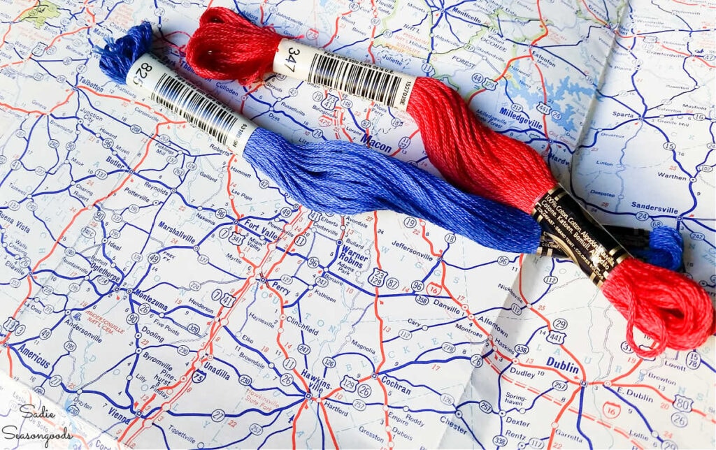 Folded Map Project with Simple Embroidery