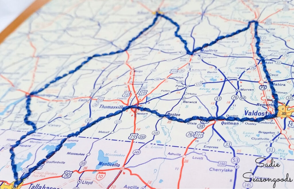 Folded Map Project with Simple Embroidery