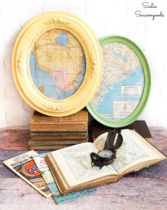 Framing Maps in Antique Oval Picture Frames for Map Wall Decor