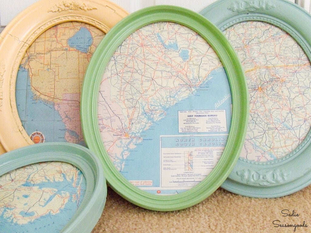 Framing Maps in Antique Oval Picture Frames for Map Wall Decor