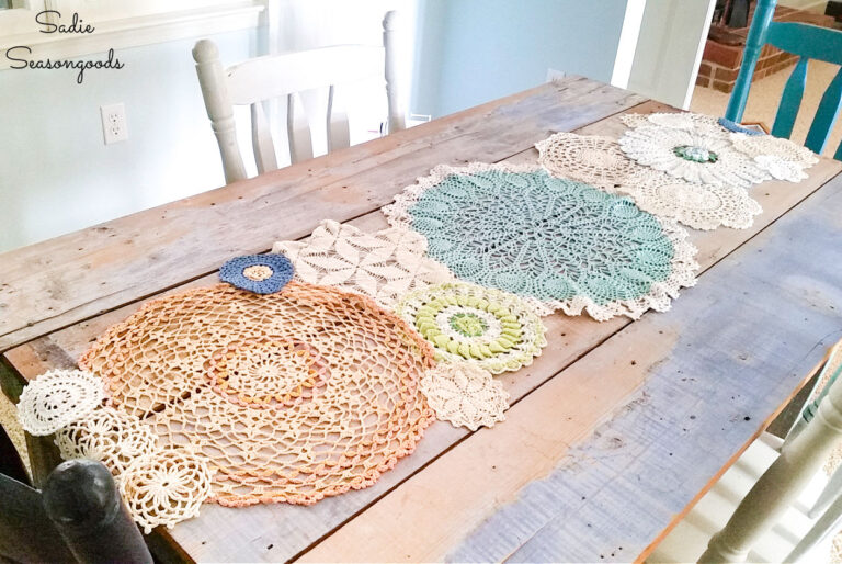 Doily Table Runner from Vintage Doilies for Spring Decor