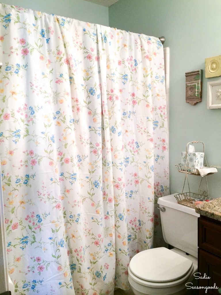 Floral Shower Curtain from Vintage Bed Sheets