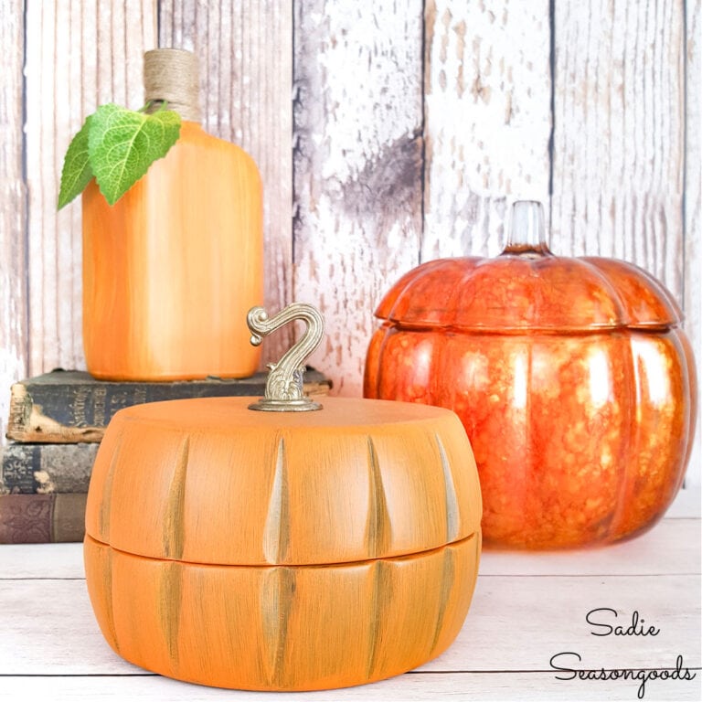 Wooden Pumpkin Decor and Trinket Box from Vintage Salad Bowls