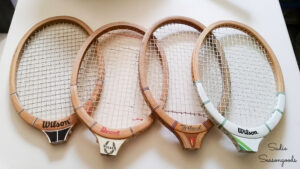 Christmas Cross Stitch on a Wooden Tennis Racket