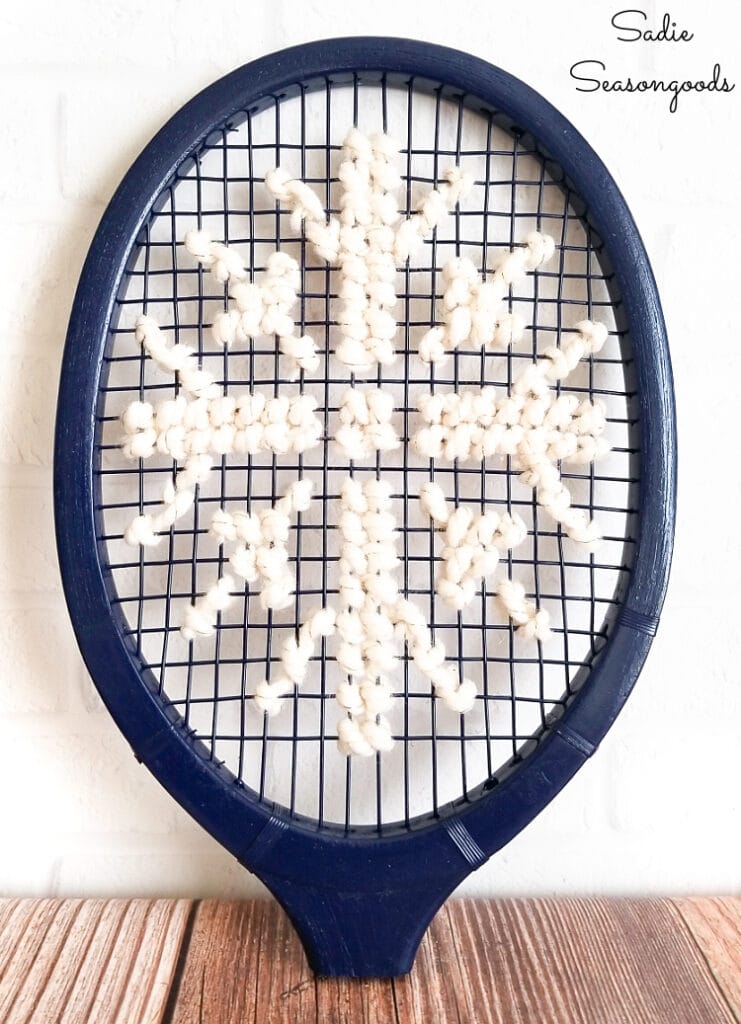 Christmas Cross Stitch on a Wooden Tennis Racket