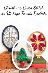 Christmas Cross Stitch on a Wooden Tennis Racket