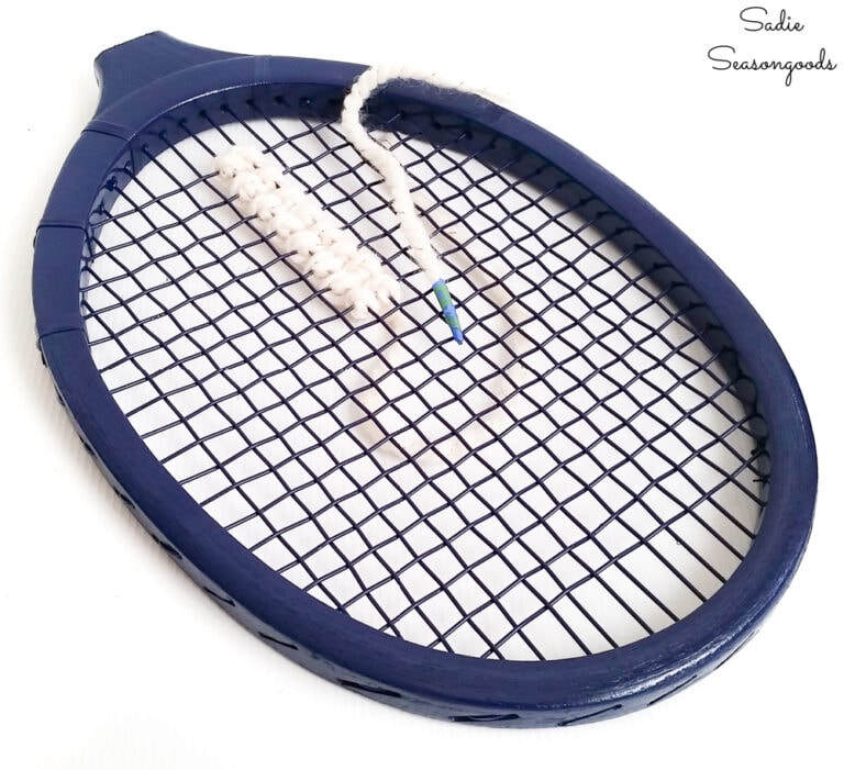 Christmas Cross Stitch on a Wooden Tennis Racket