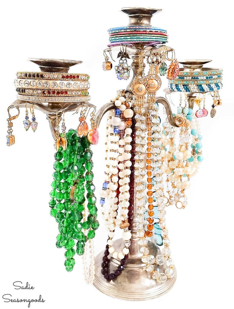 Silver Candelabra as a Jewelry Tree Stand for Elegant Organization
