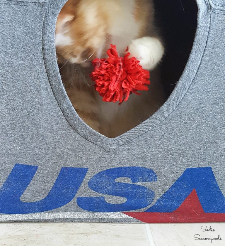 Repurposing T-Shirts into a DIY Cat Cave and Handmade Cat Toys