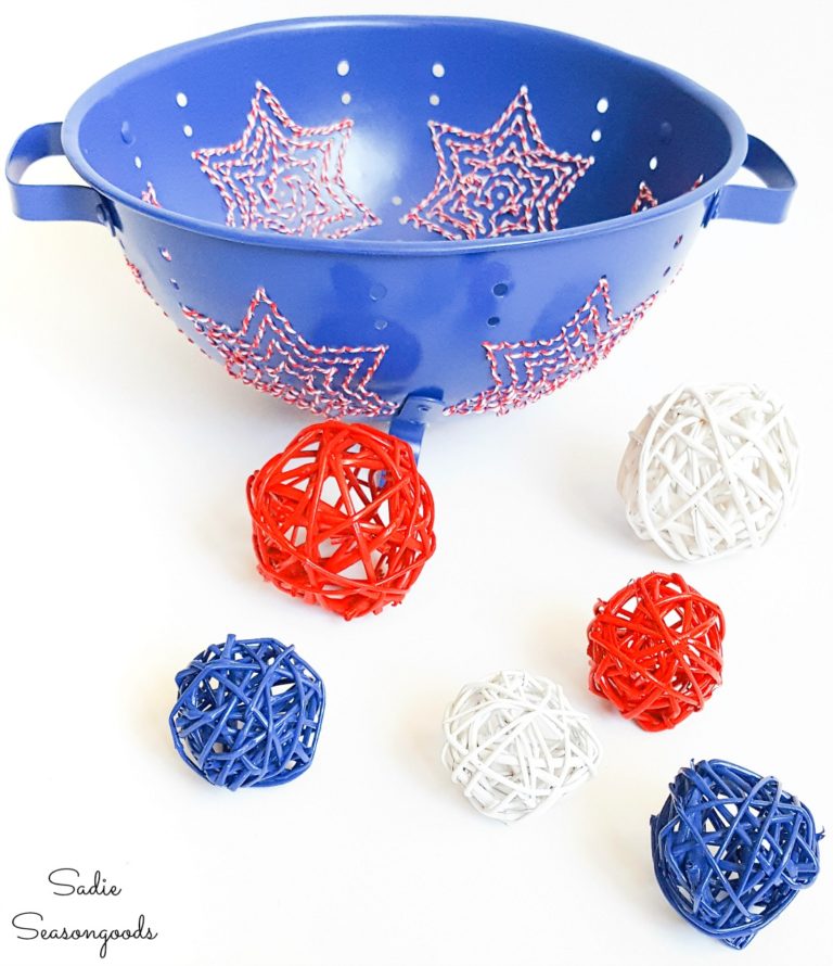 Star Embroidery on a Vintage Colander as a Patriotic Centerpiece