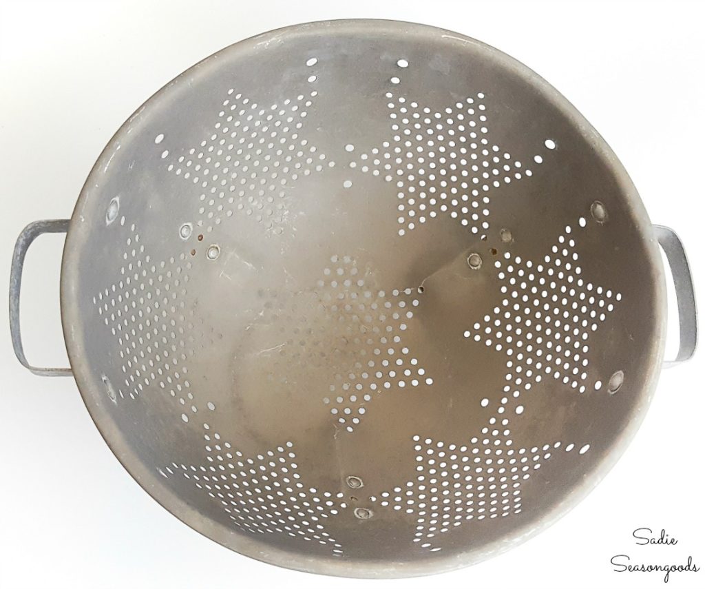 Star Embroidery on a Vintage Colander as a Patriotic Centerpiece
