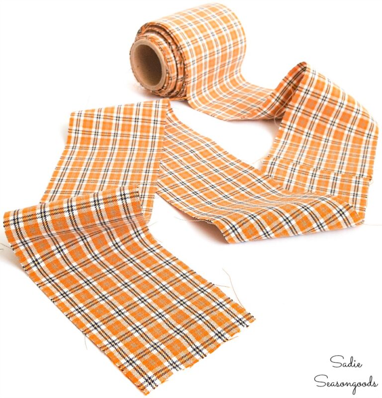 Plaid Ribbon from an Upcycled Shirt for a Harvest Wreath