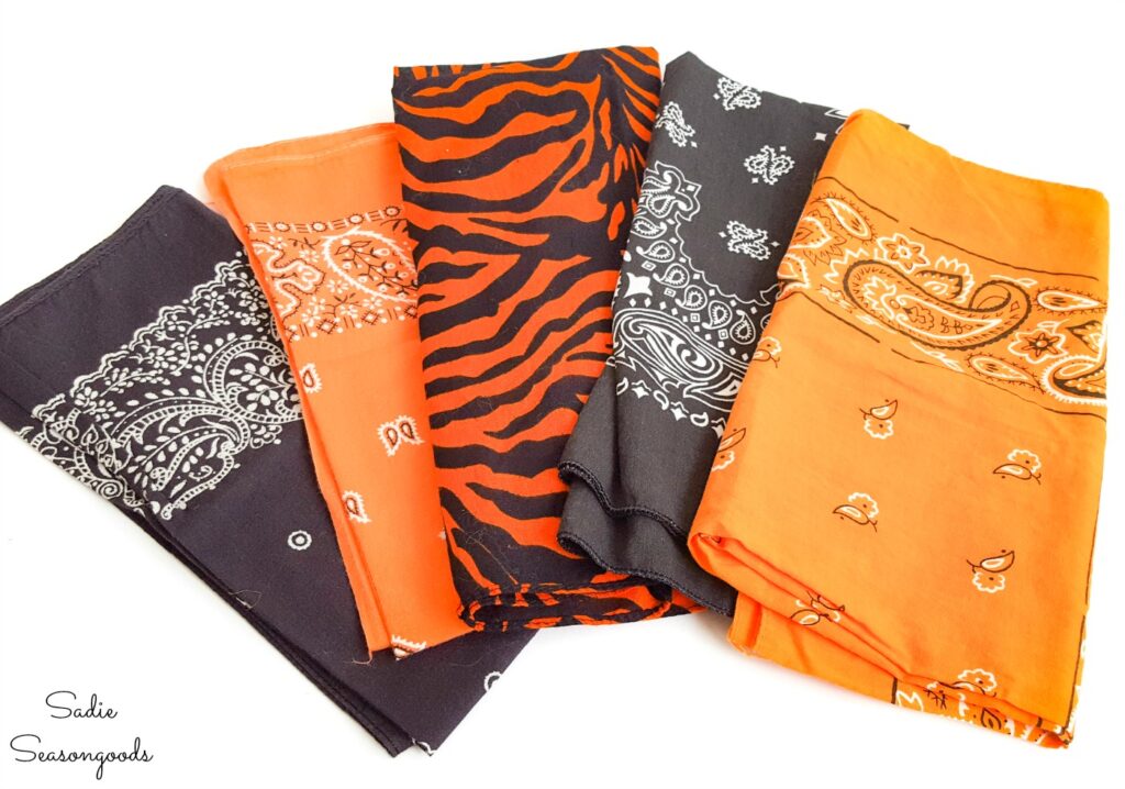 Fabric Pumpkins from a Halloween Bandana for Rustic Fall Decor