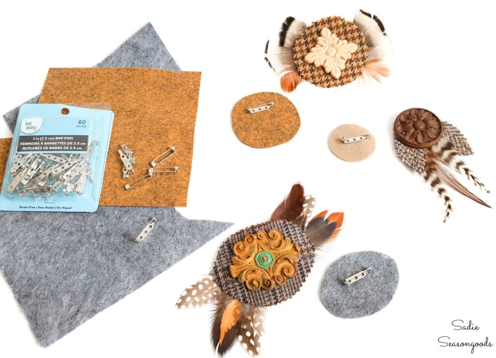 Jacket Pins from Wood Medallions and a Tweed Sportcoat