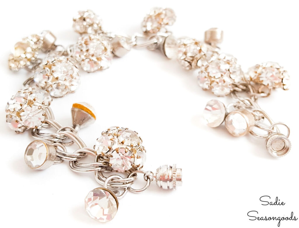 DIY Charm Bracelet with Rhinestone Buttons or Vintage Buttons