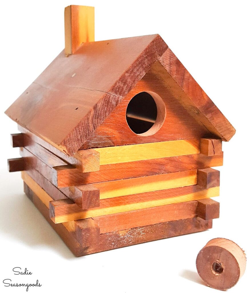 Log Cabin Birdhouse from a Vintage Coin Bank for Your Yard