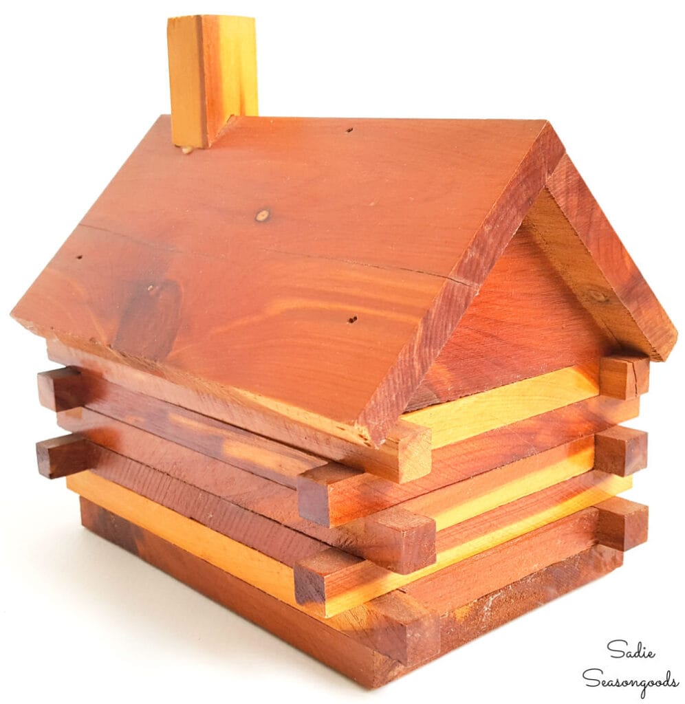 Log Cabin Birdhouse from a Vintage Coin Bank for Your Yard