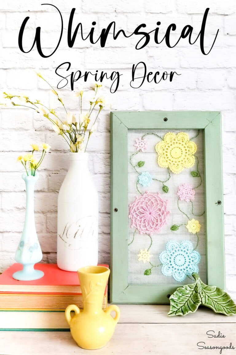 Whimsical Decor for Spring with Doilies on a Vintage Frame