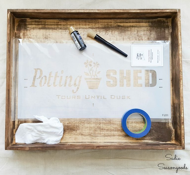 Portable Potting Bench from a Drawer and Wooden Tray Table