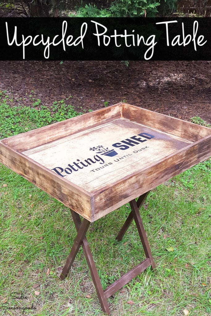 Portable Potting Bench from a Drawer and Wooden Tray Table