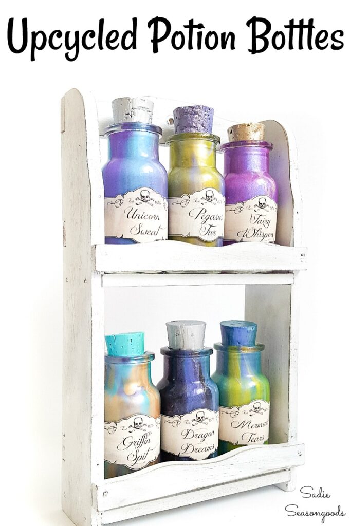 Magic Potion Bottles for Halloween from a Vintage Spice Rack