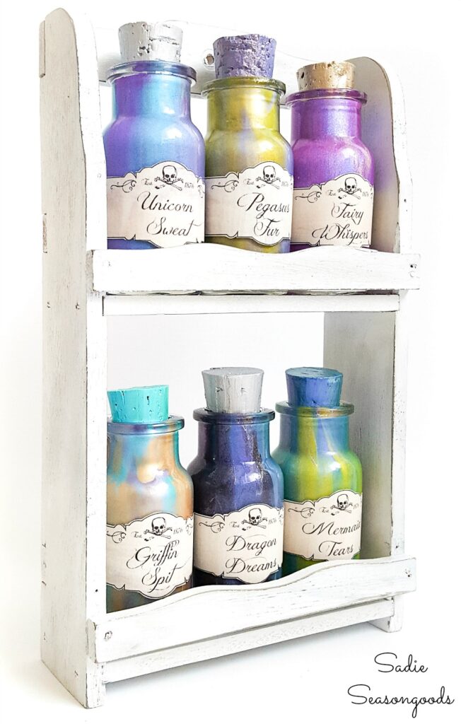 Magic Potion Bottles for Halloween from a Vintage Spice Rack