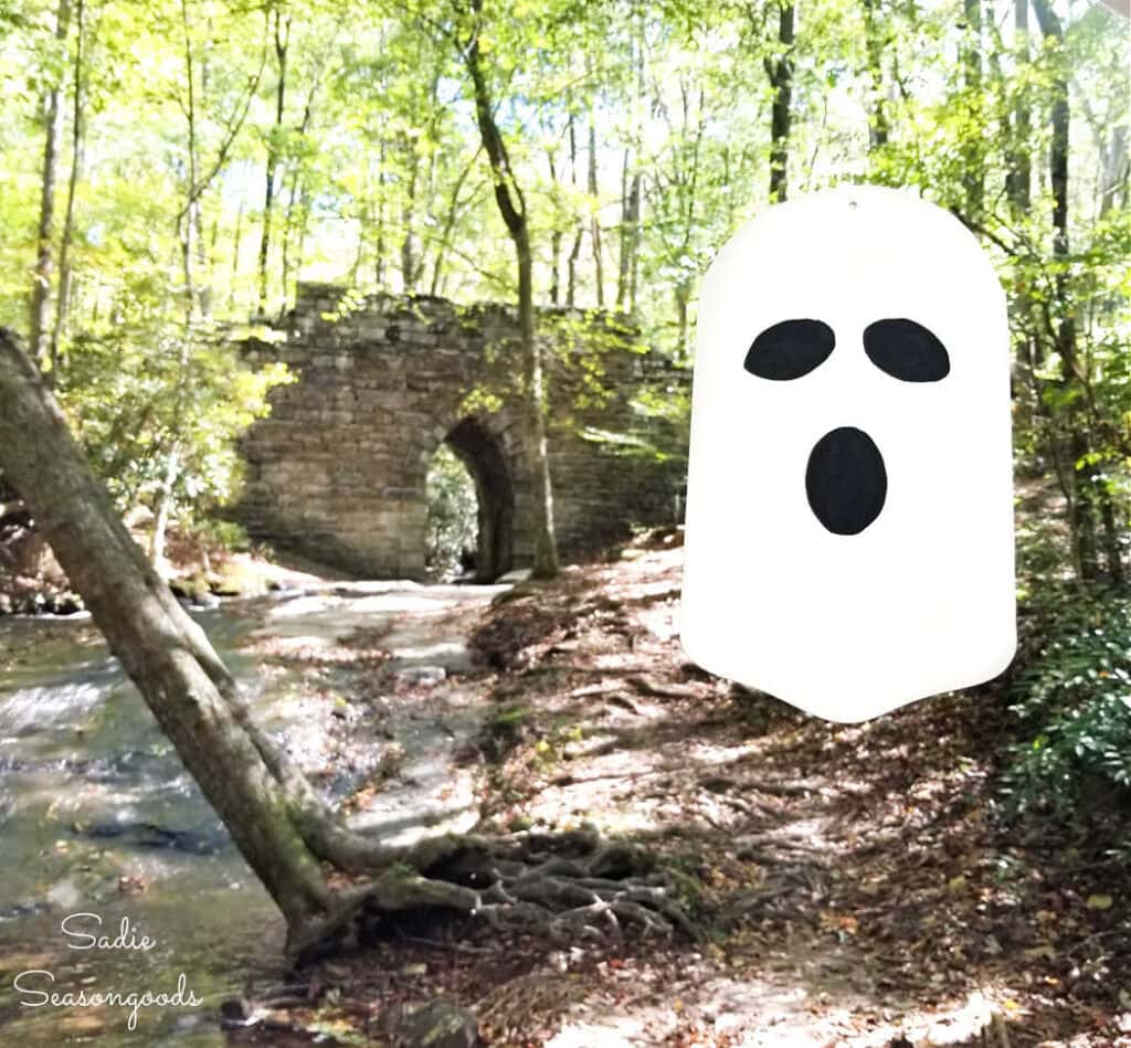 Outdoor Ghost Decorations from Repurposed Ceiling Fan Blades