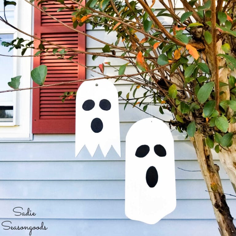 Outdoor Ghost Decorations from Repurposed Ceiling Fan Blades