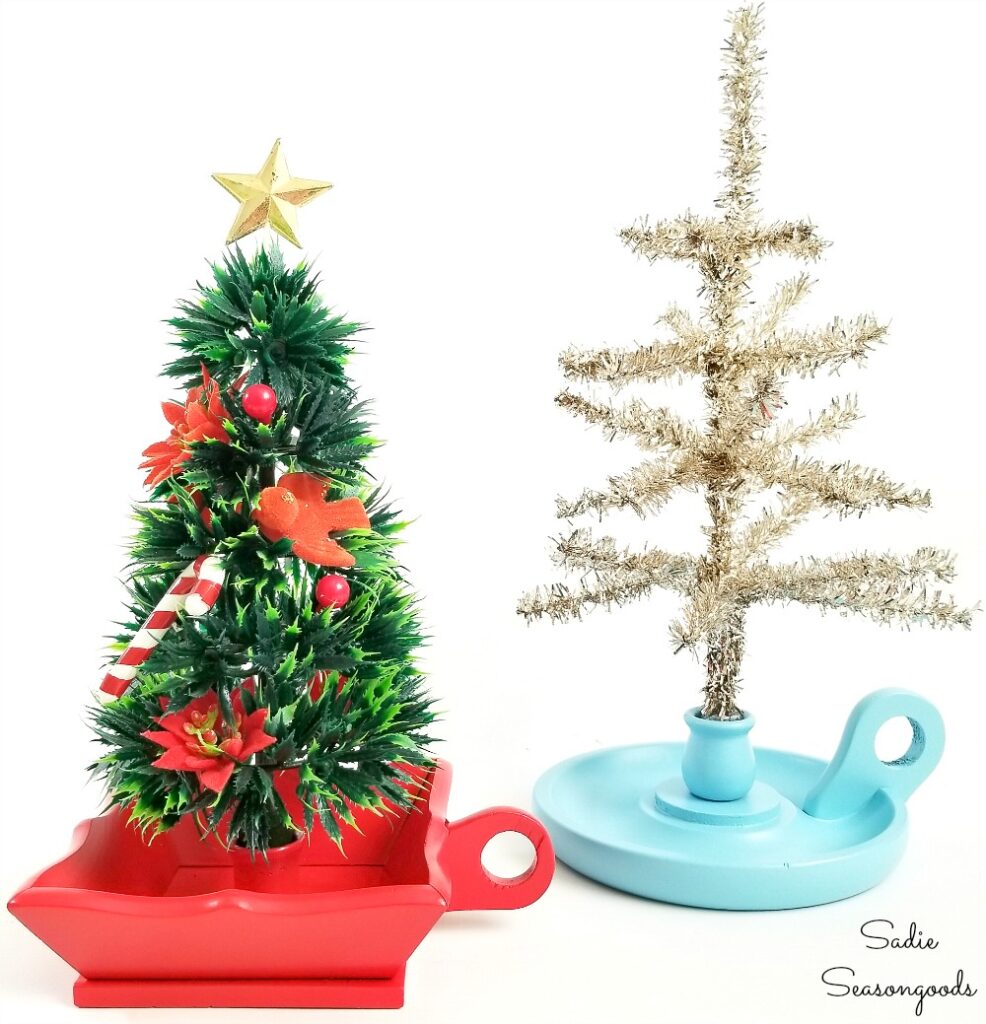 Chamberstick as a Tabletop Tree Stand and Christmas Candy Dish