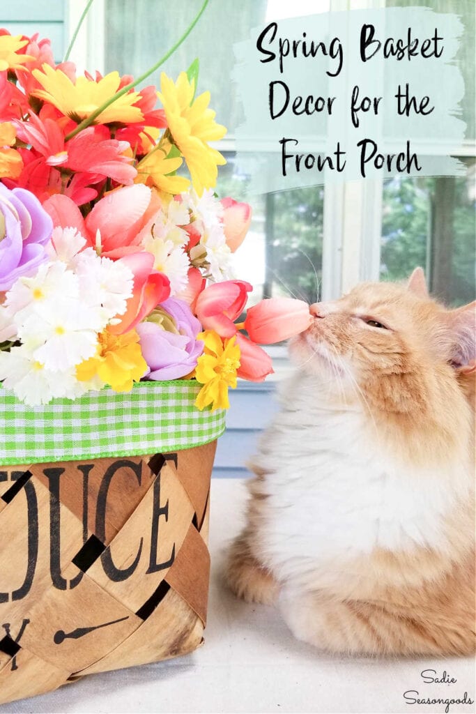 Outdoor Spring Decorations in a Garden Harvest Basket