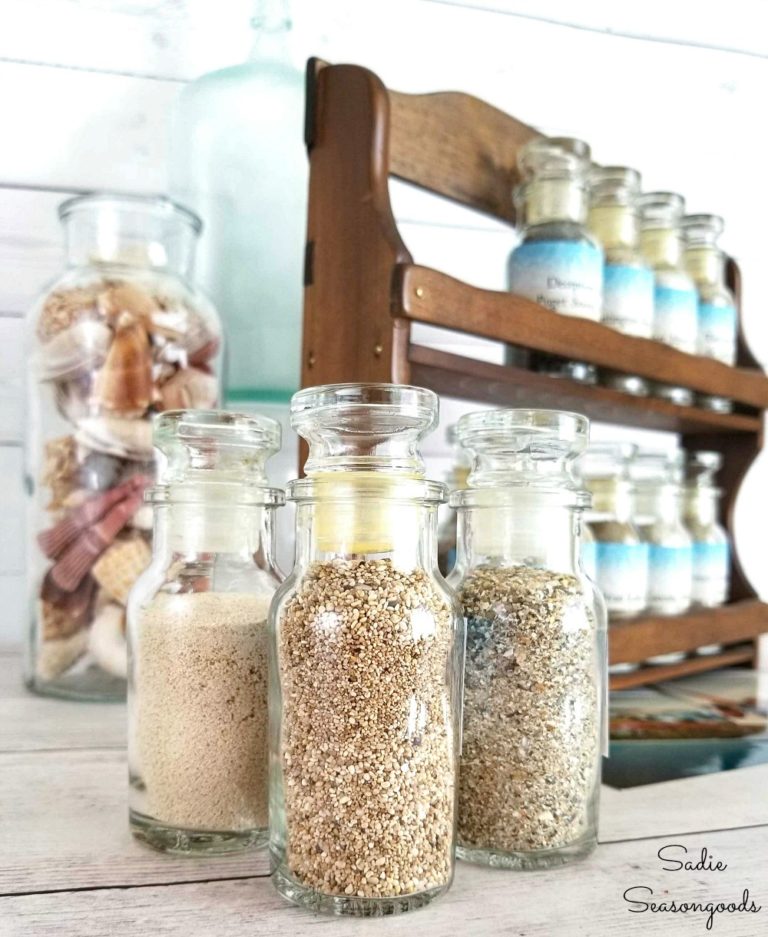 Sand Collection Display in a Vintage Spice Rack