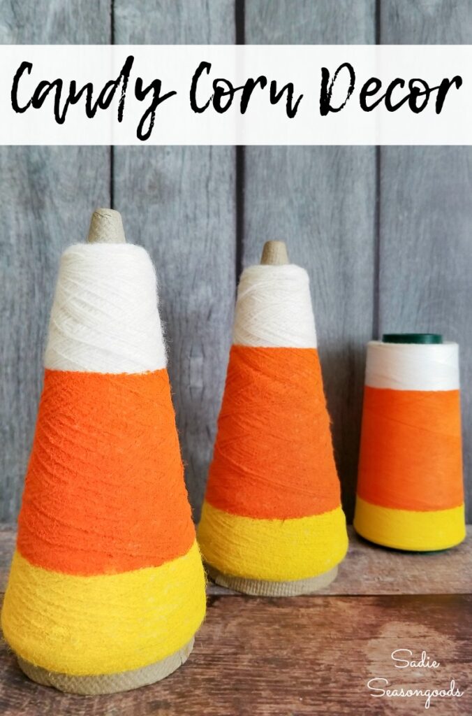 Candy Corn Decorations from Thread Cones
