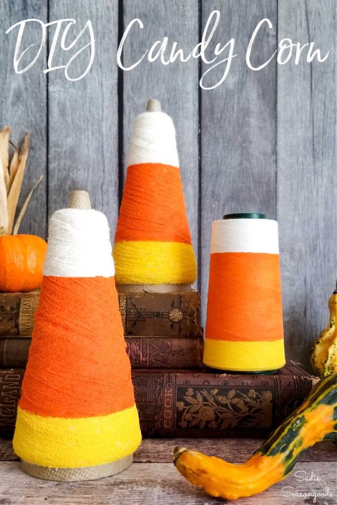 Candy Corn Decorations from Thread Cones
