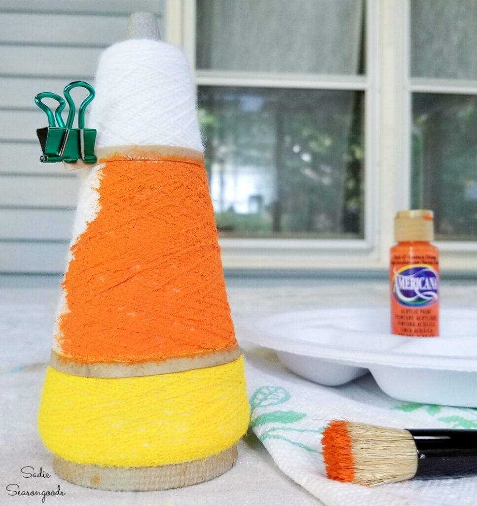 Candy Corn Decorations from Thread Cones