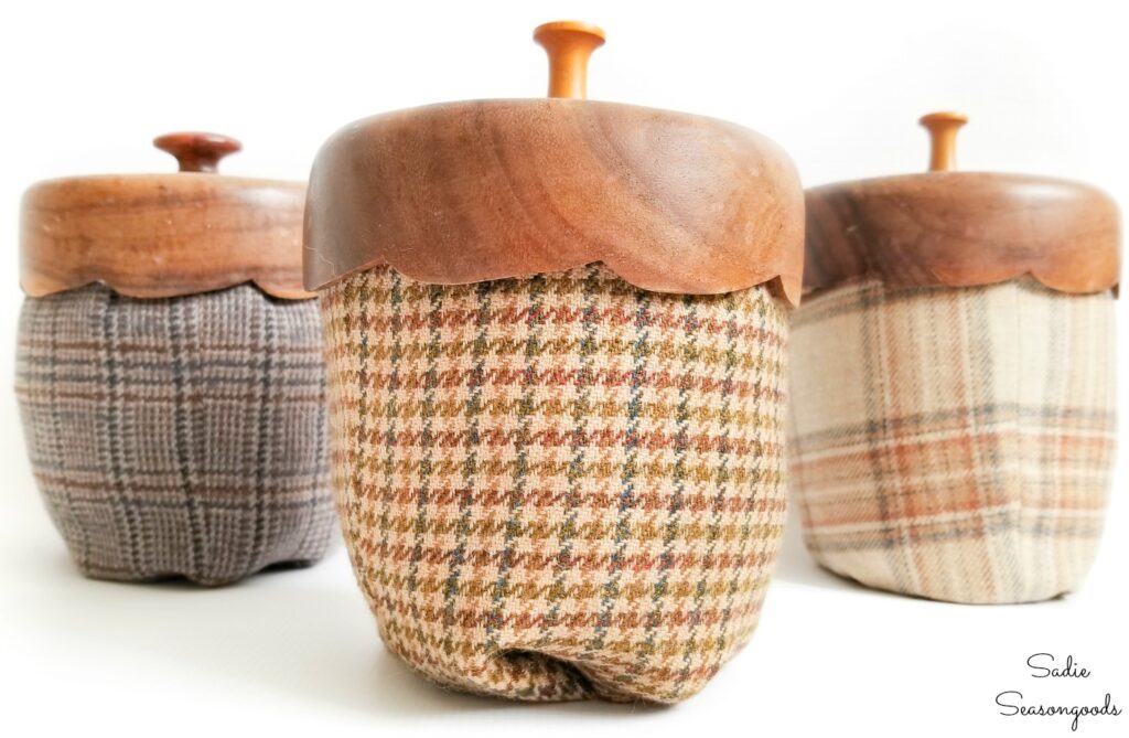 Acorn Decorations from a Tweed Sport Coat for Fall Home Decor