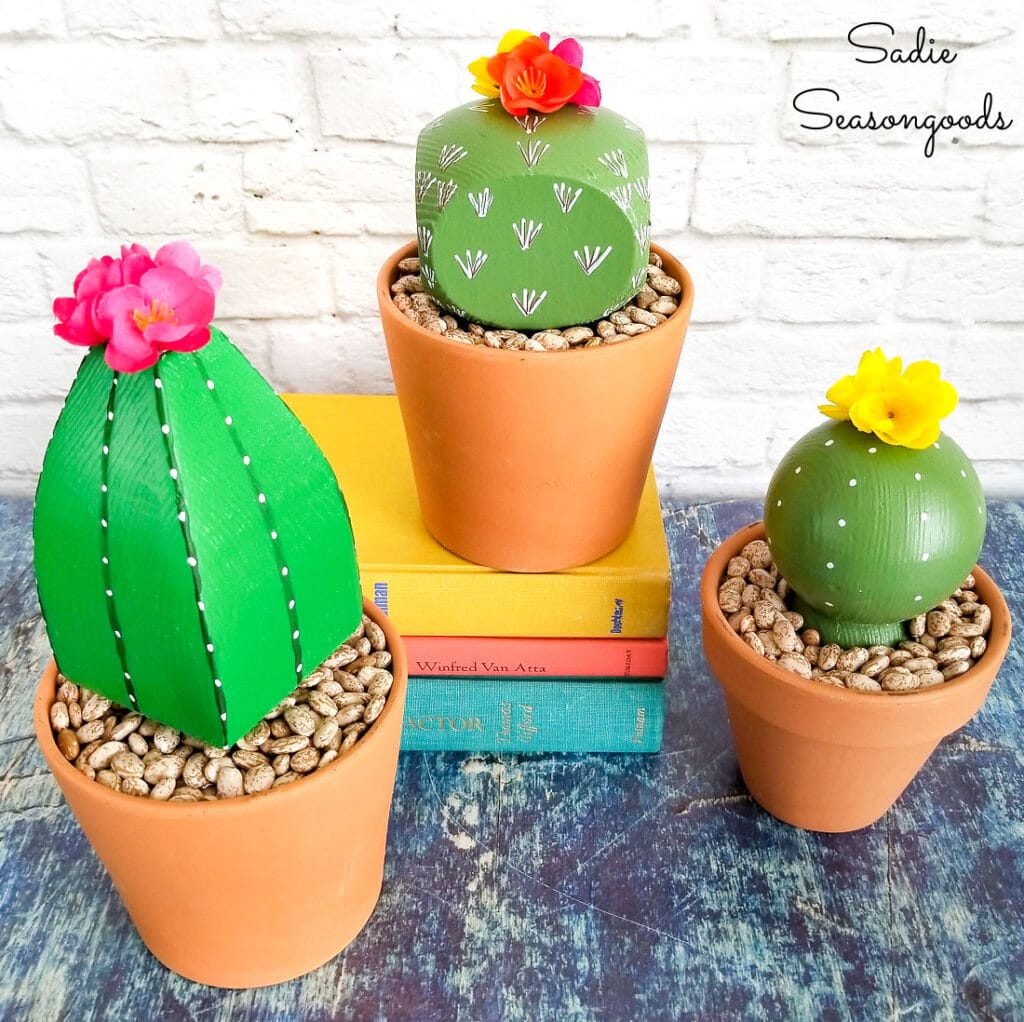 Upcycling Post Caps as Wooden Cactus Decor