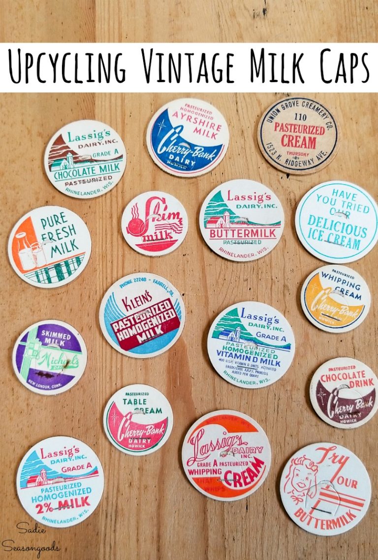 Spring Decor with Old Milk Bottles and Vintage Milk Caps