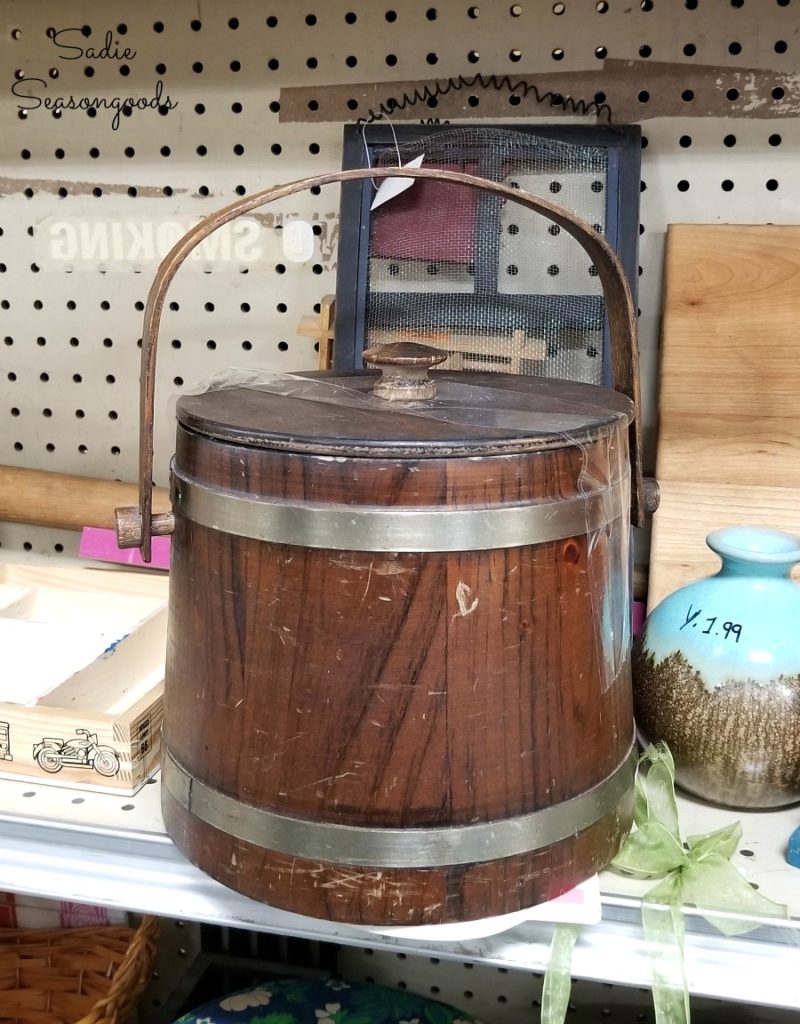 Vintage Farmhouse Decor with a Wooden Ice Bucket