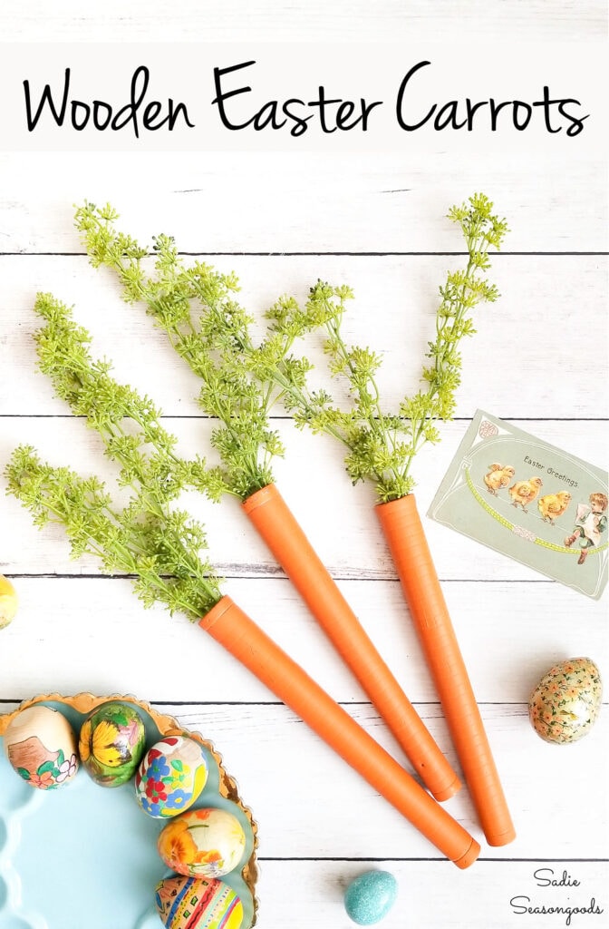 Decorative Carrots from Vintage Bobbins for a Farmhouse Easter