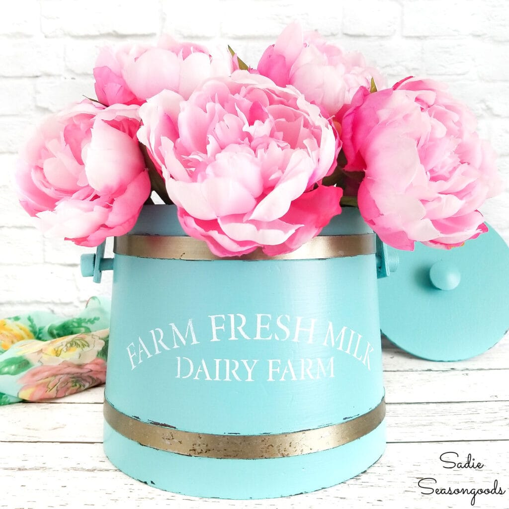 Vintage Farmhouse Decor with a Wooden Ice Bucket