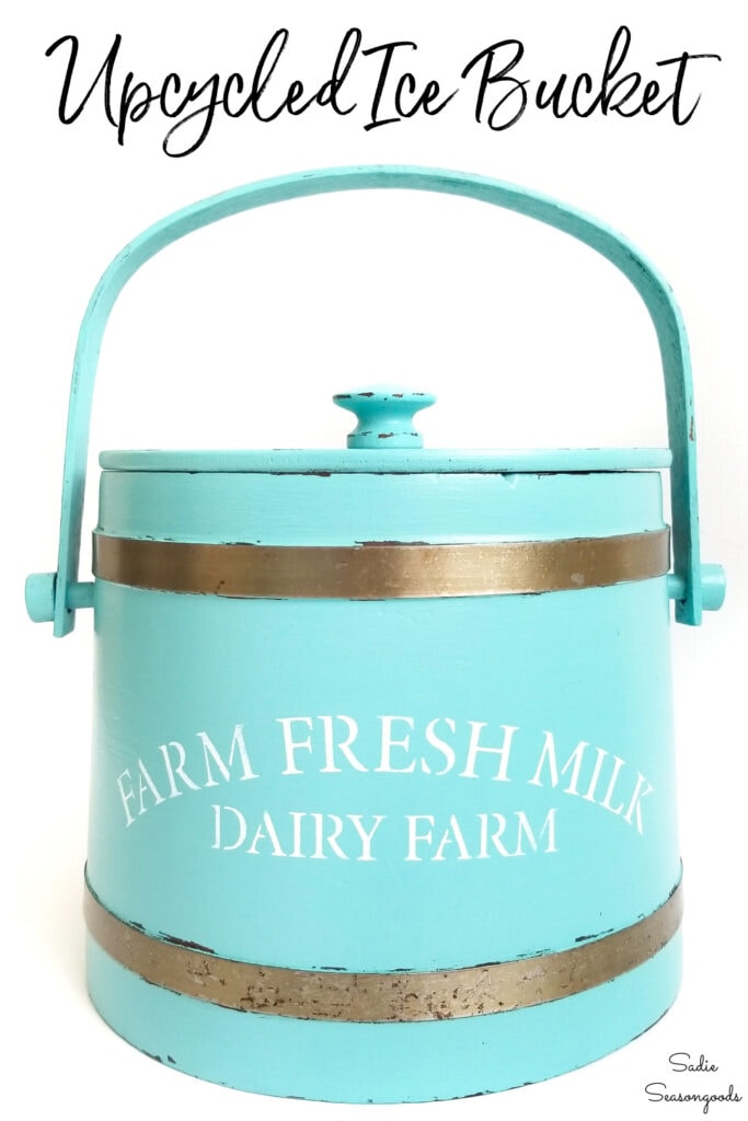 Vintage Farmhouse Decor with a Wooden Ice Bucket