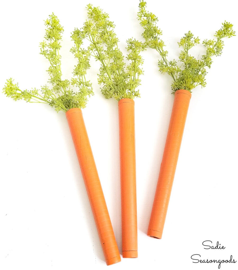 Decorative Carrots from Vintage Bobbins for a Farmhouse Easter