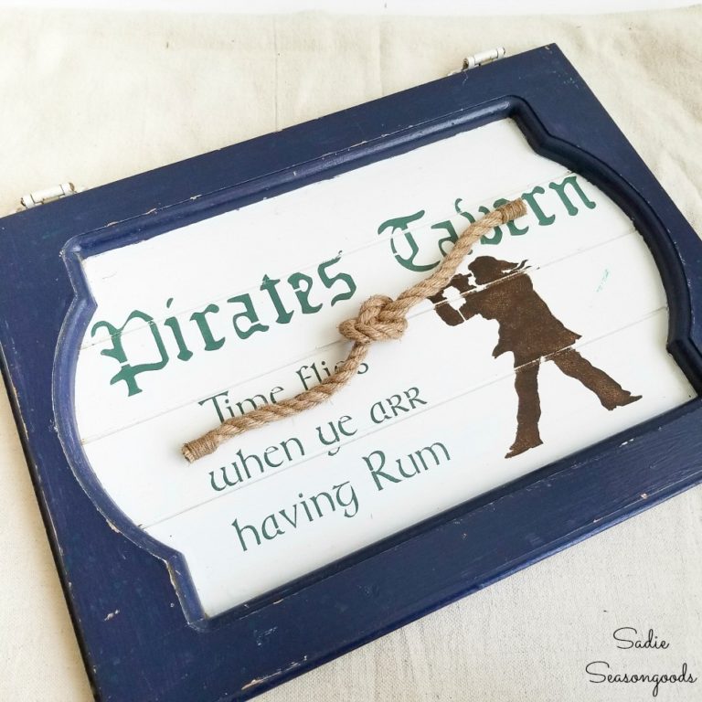 Pirate Sign as Nautical Wall Decor by Upcycling a Cabinet Door
