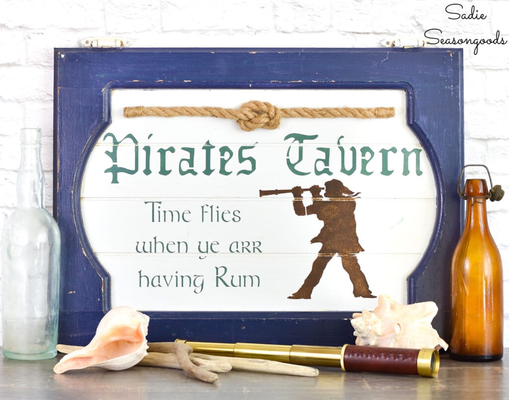 Pirate Sign as Nautical Wall Decor by Upcycling a Cabinet Door