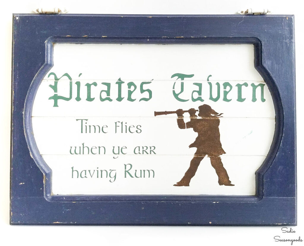 Pirate Sign as Nautical Wall Decor by Upcycling a Cabinet Door