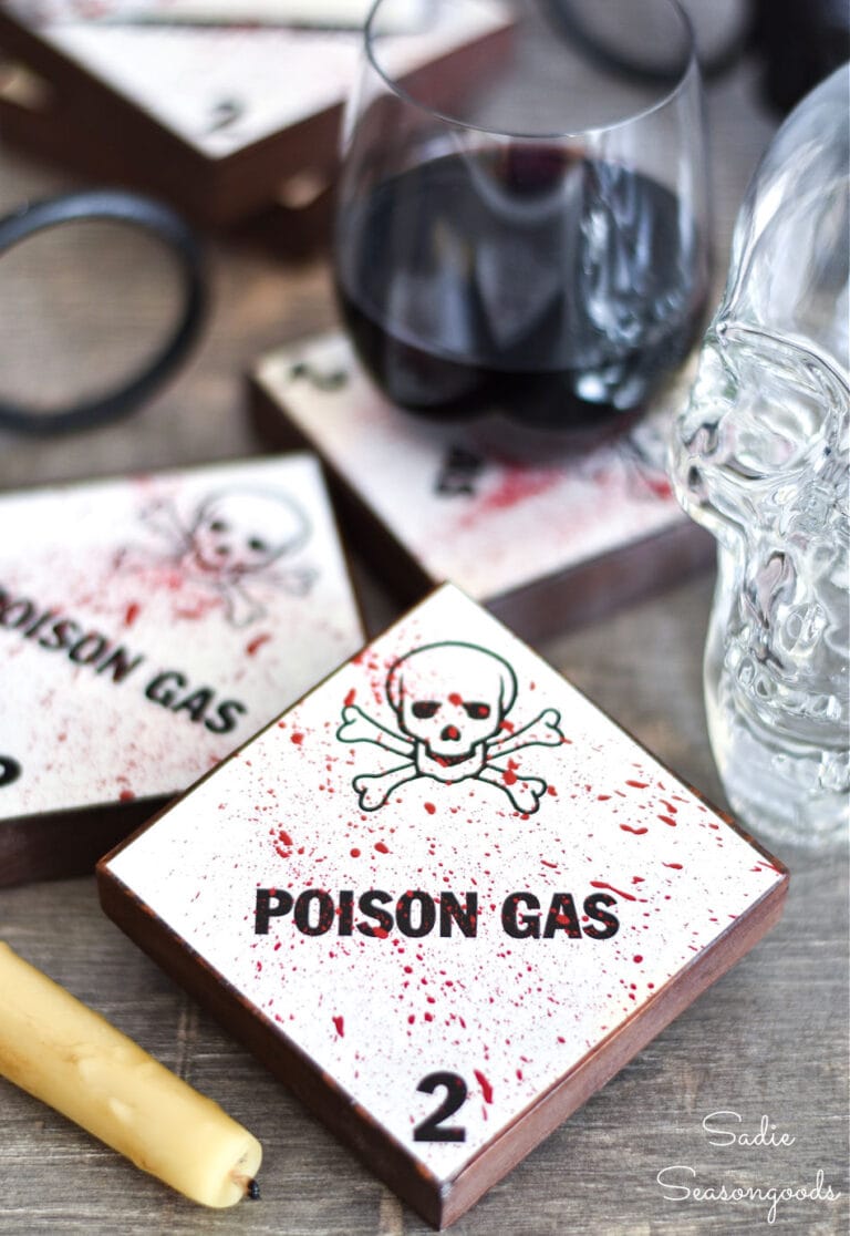 Creepy Halloween Coasters with Hazard Labels