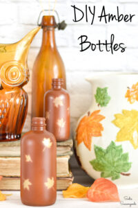 Decorating for Fall with Amber Glass Bottles with a Two-Tone Twist!
