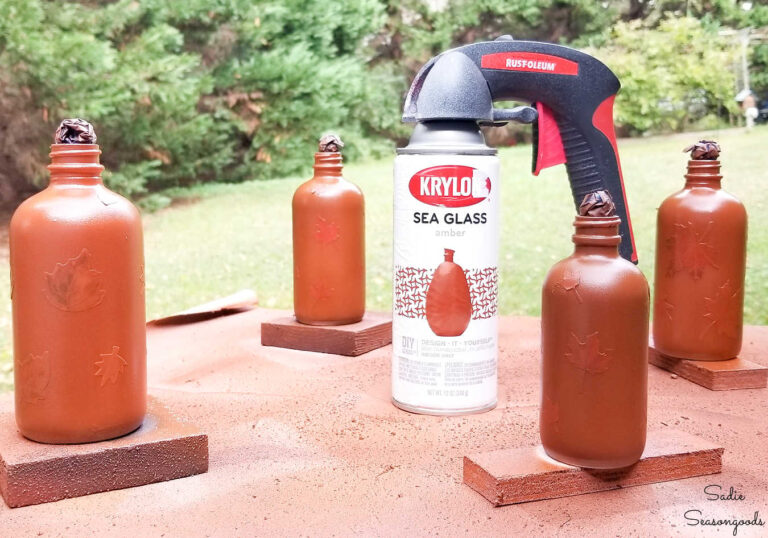 Decorating for Fall with Amber Glass Bottles with a Two-Tone Twist!